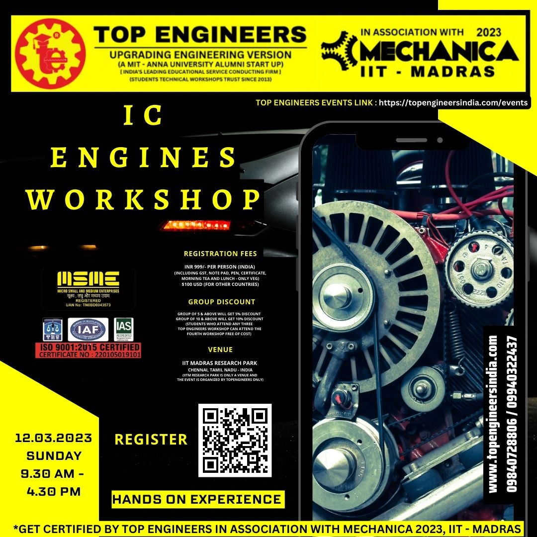 IC ENGINES WORKSHOP 2023, Top Engineers, Workshop, Chennai